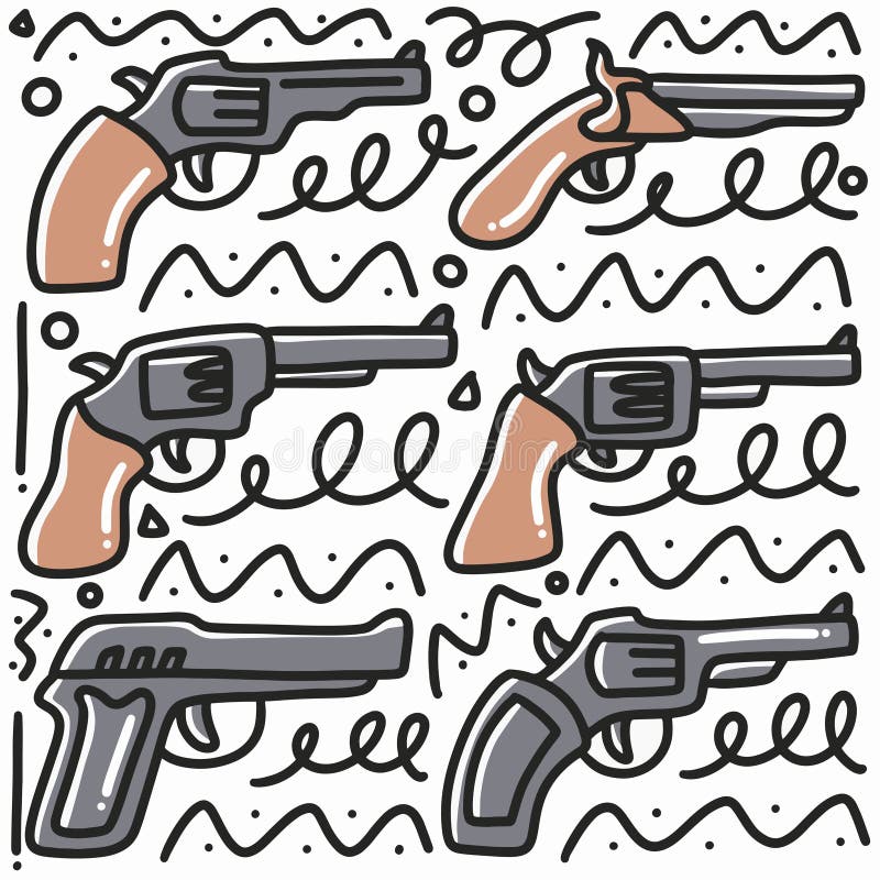Hand drawn gun doodle set stock vector. Illustration of icon - 216239148