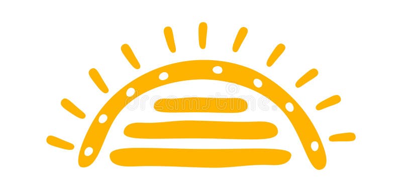 Hand Drawn Half Sun with Ornament and Rays Flat Icon Stock Vector ...