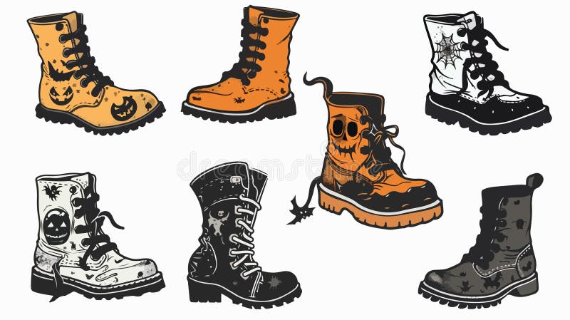 Hand-Drawn Halloween Boot Elements Collection for Spooky Designs Stock ...