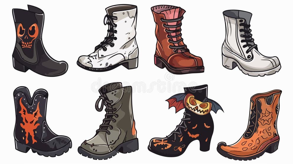 Hand-Drawn Halloween Boot Elements Collection for Spooky Designs Stock ...