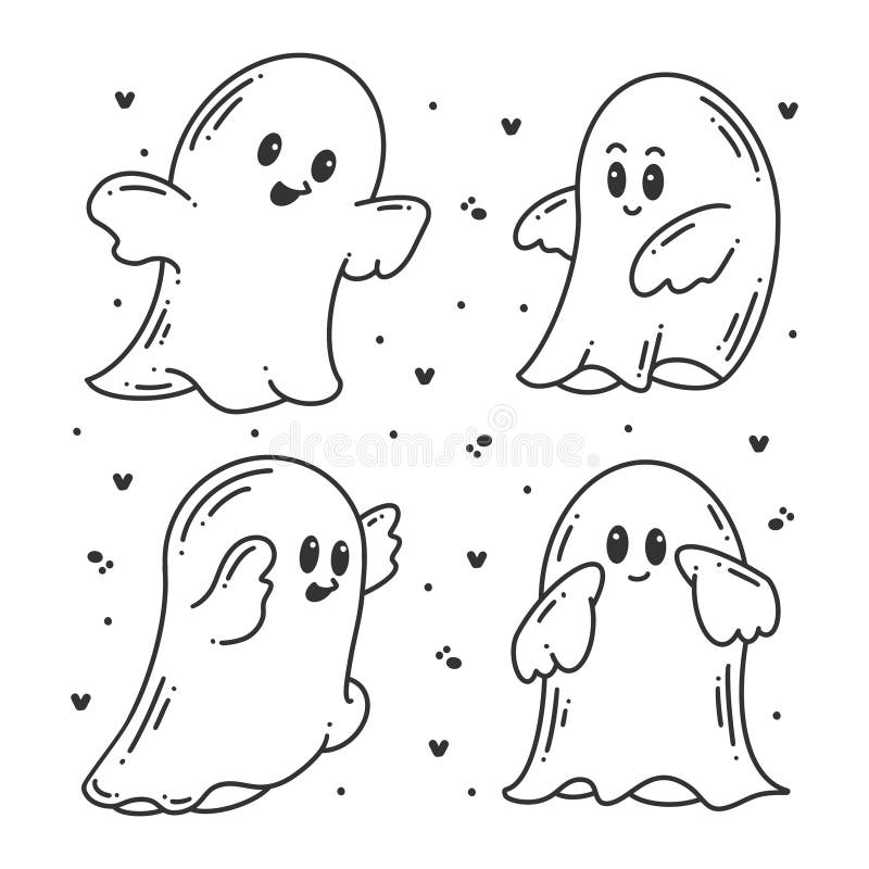 Hand Drawn Halloween Cute Ghost Doodle Collection Stock Vector ...