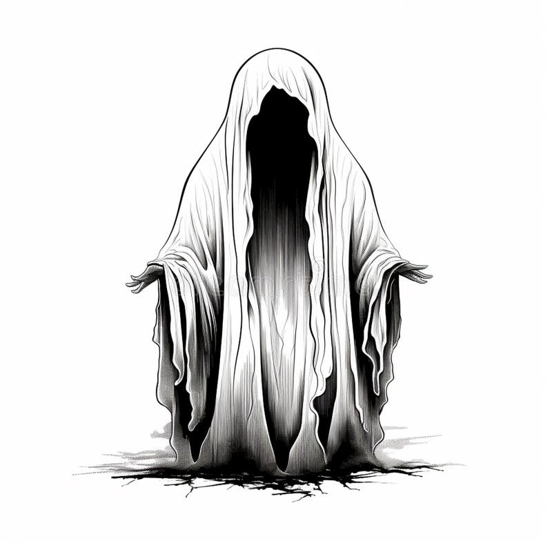 Hand-Drawn Halloween Ghost Artistic Haunt Stock Illustration ...