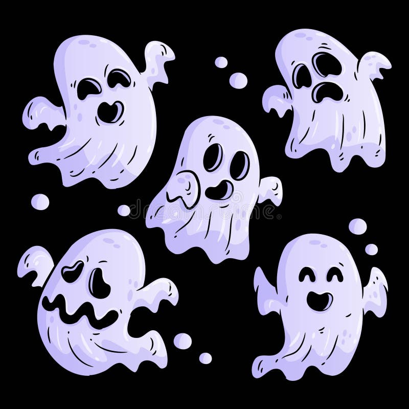 Hand Drawn Halloween Ghost Collection Vector Design Stock Vector ...