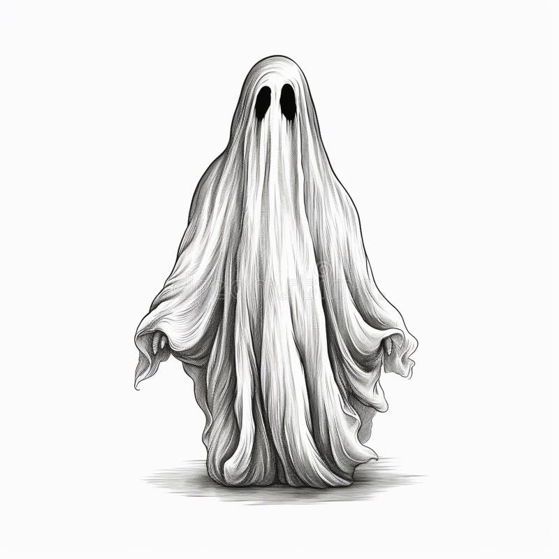 Hand-Drawn Halloween Ghost Crafted Specter Stock Illustration ...