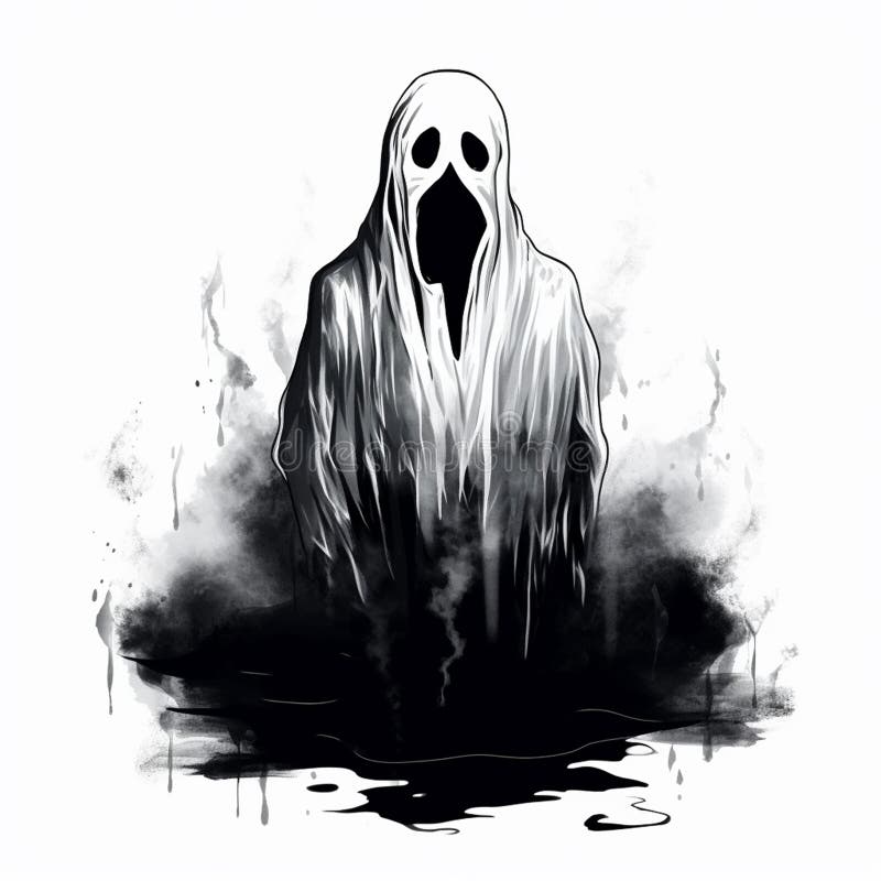 Hand-Drawn Halloween Ghost Creepy Art Stock Illustration - Illustration ...