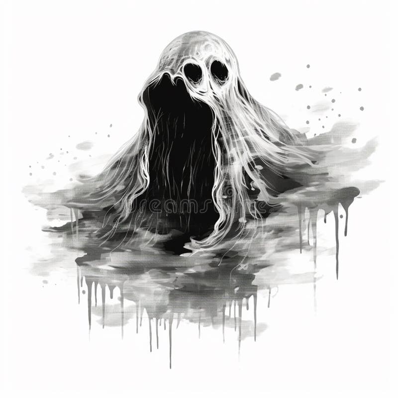 Hand-Drawn Halloween Ghost Floating in the Air Stock Illustration ...