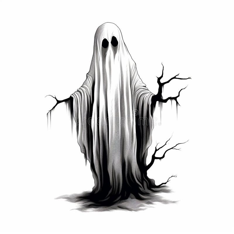 Hand-Drawn Halloween Ghost Minimalist Stock Illustration - Illustration ...