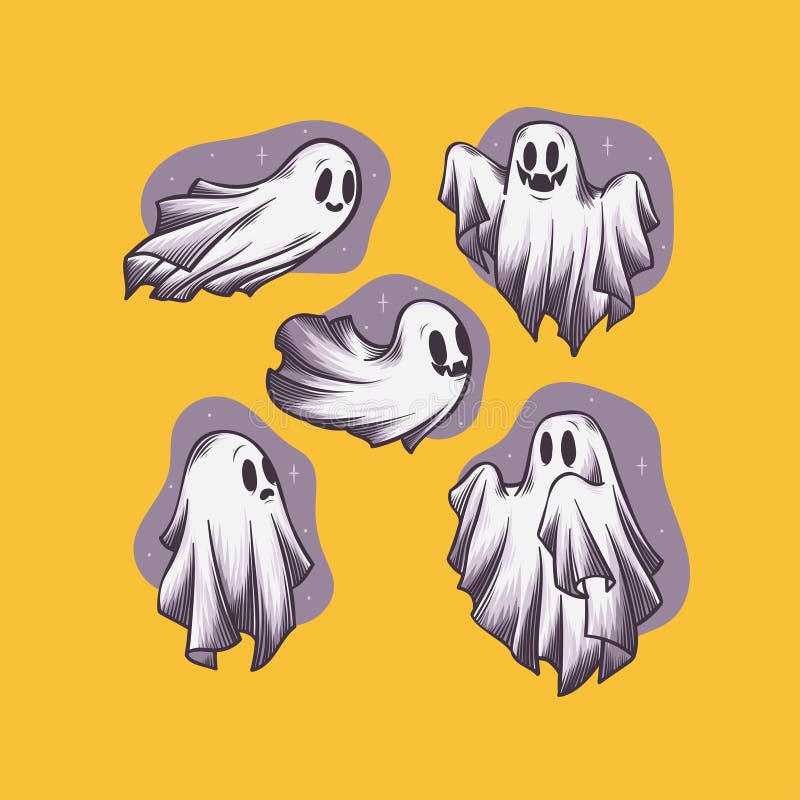 Hand Drawn Halloween Ghosts Collection Vector Design Stock Vector ...