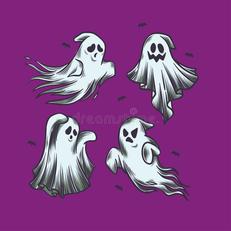 Hand Drawn Halloween Ghosts Collection Vector Design Stock Vector ...