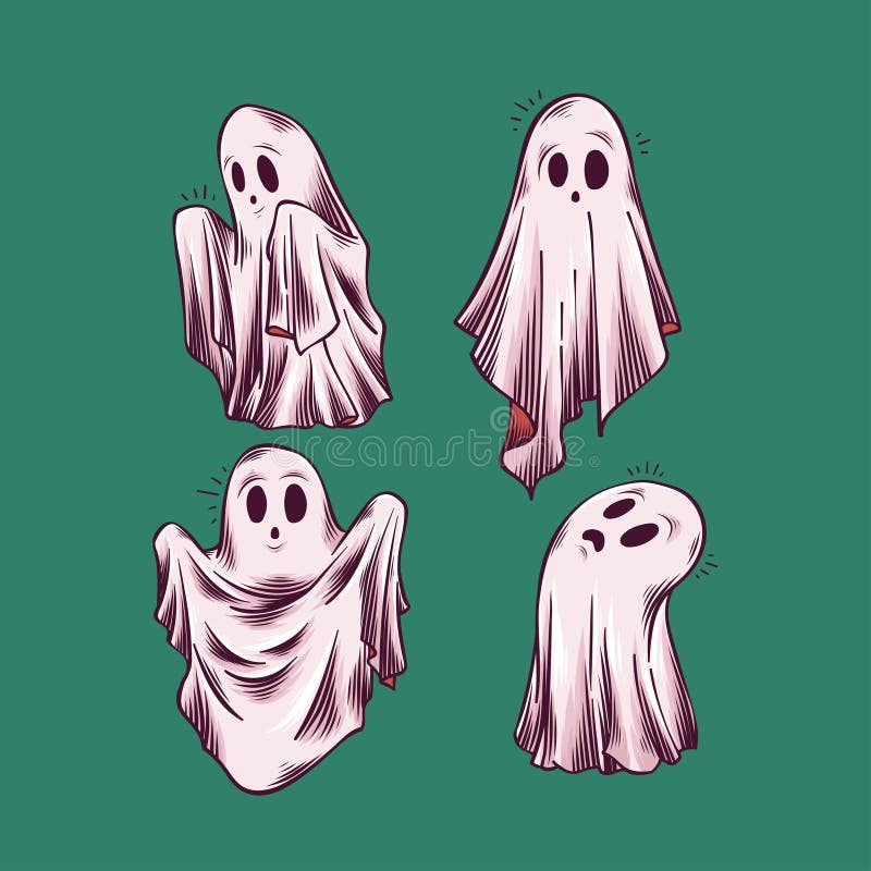 Hand Drawn Halloween Ghosts Collection Vector Design Stock Vector ...