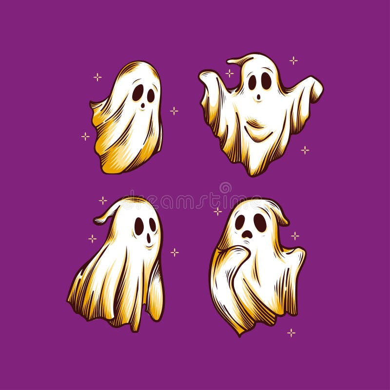 Hand Drawn Halloween Ghosts Collection Vector Design Stock Vector ...