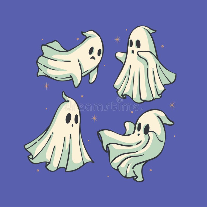 Hand Drawn Halloween Ghosts Collection Vector Design Stock Vector ...