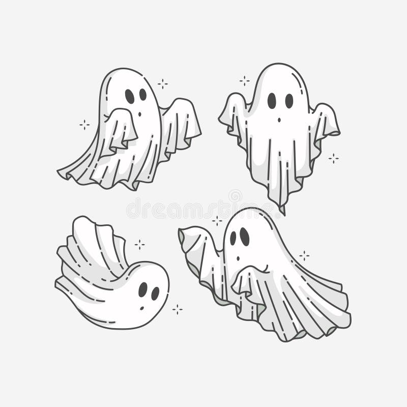 Hand Drawn Halloween Ghosts Collection Vector Design Stock Vector ...