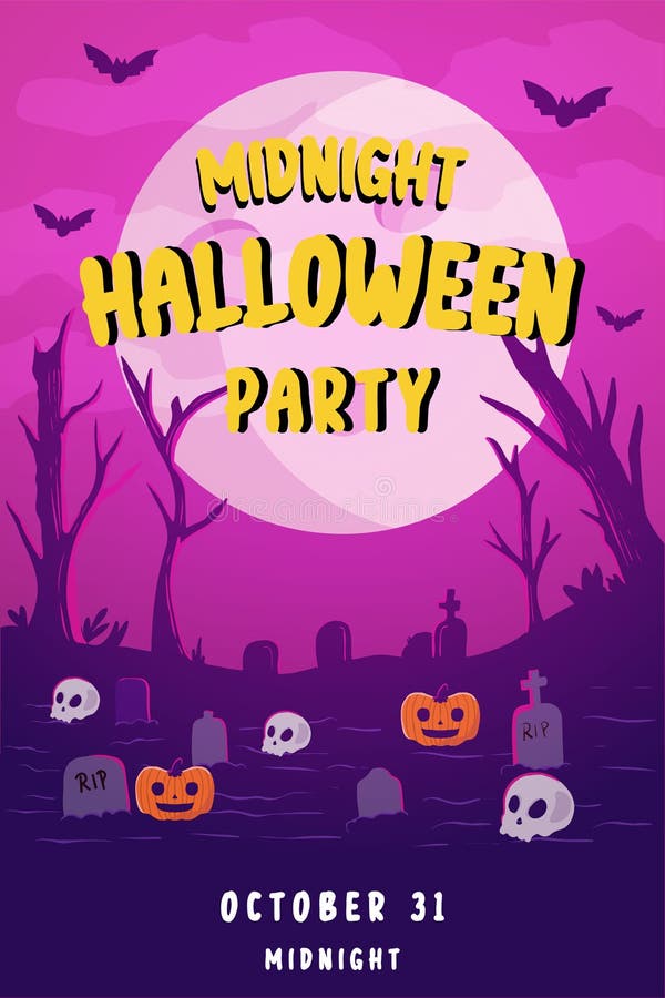 Hand Drawn Halloween Midnight Party Banner Vector Illustration Stock ...