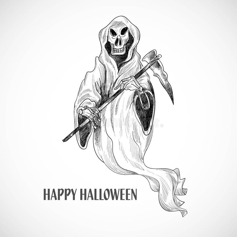 Hand Drawn Halloween Scary Flying Ghost Sketch Design Stock Vector ...
