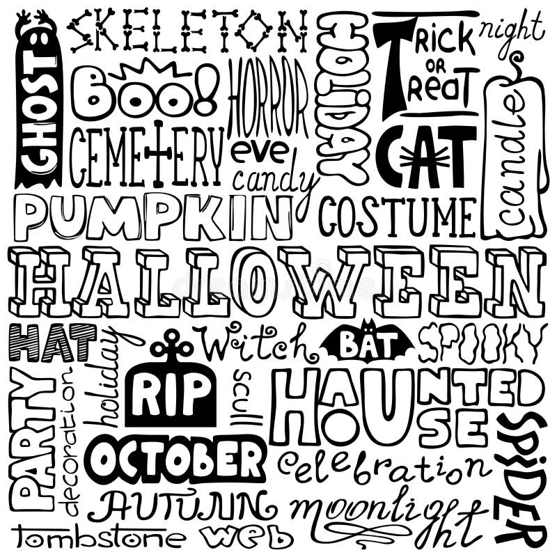 Hand-drawn Halloween Text Words Stock Vector - Illustration of candy ...