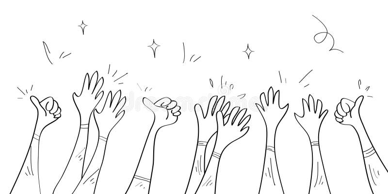 Hand Drawn of Hands Clapping Ovation. Applause, Thumbs Up Gesture on ...