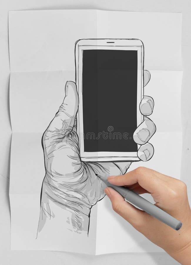 Hand Drawn Hands with Mobile Phone Stock Image - Image of post, mobile ...