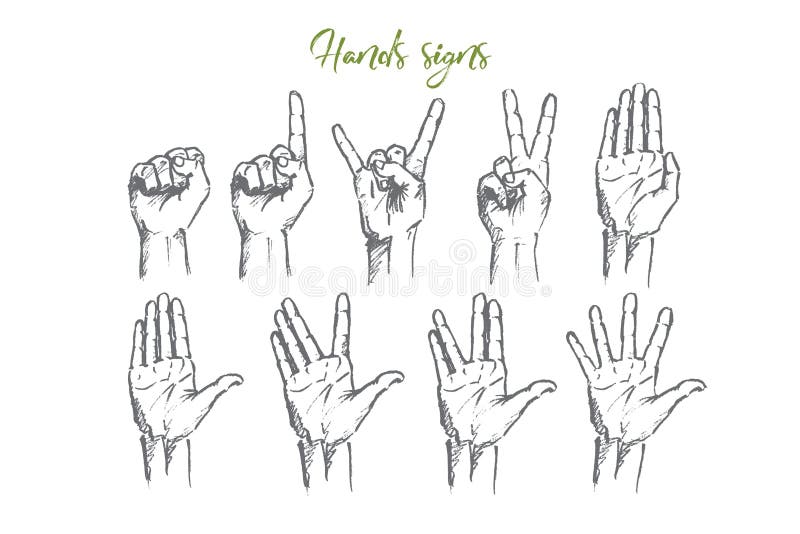 Hand Drawn Hands Signs with Conceptual Lettering Stock Vector ...