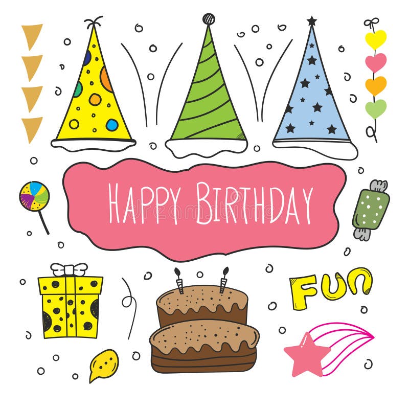 Hand Drawn Happy Birthday Element Design with Doodle Style Stock ...