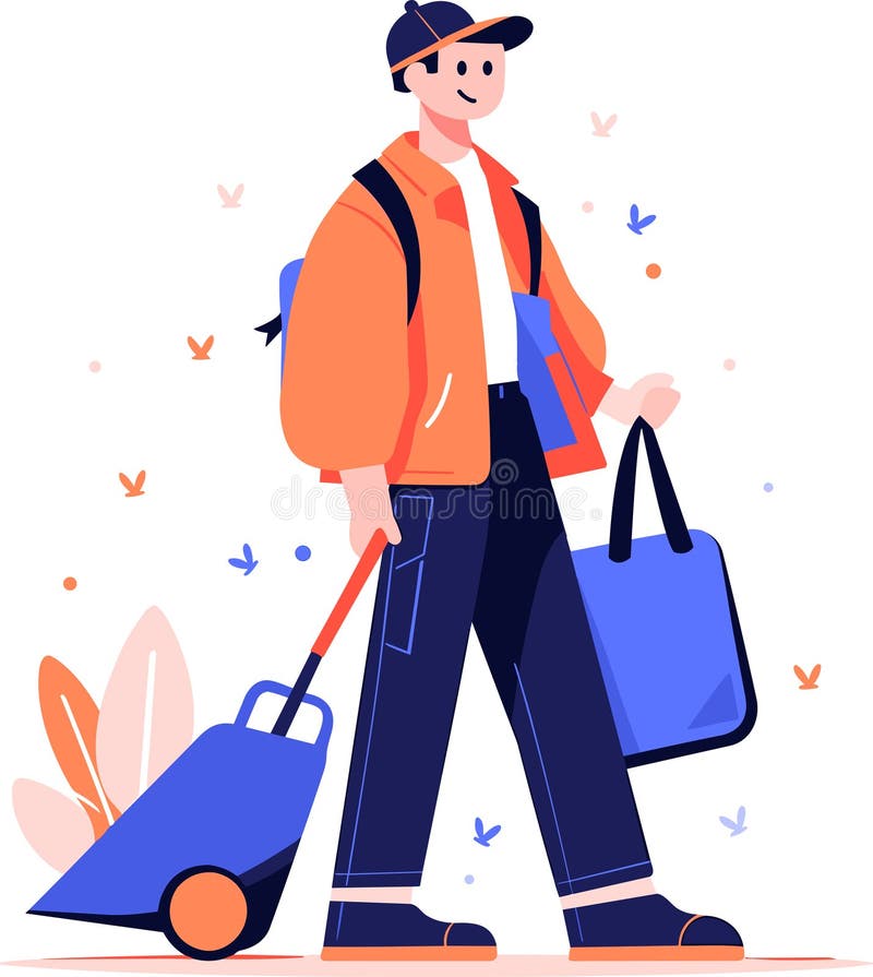 Hand Drawn Happy Cleaning Staff is Cleaning the Floor in Flat Style ...