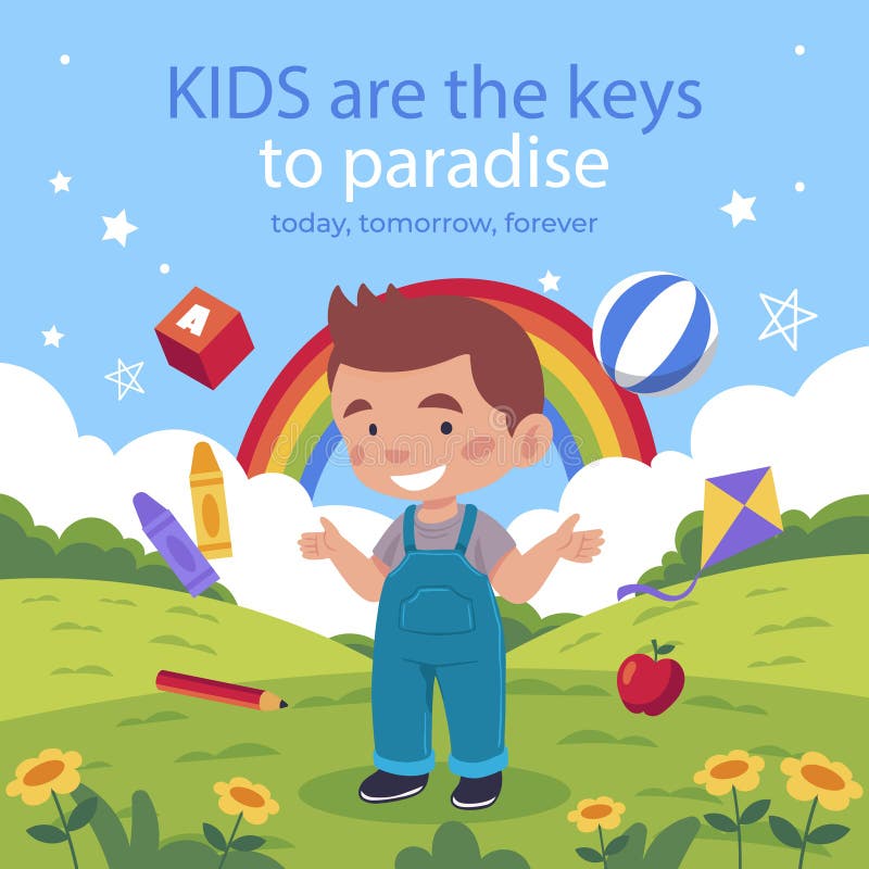 Hand Drawn Happy Kids Posts Vector Illustration. Stock Illustration ...