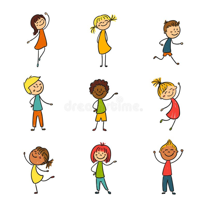 Hand Drawn Happy Little Children Stock Illustration - Illustration of ...