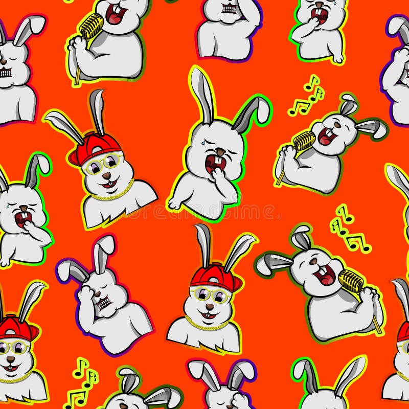 Hand Drawn Happy Rabbit Multi Expression, Funny Bunny Sing Song Cartoon ...