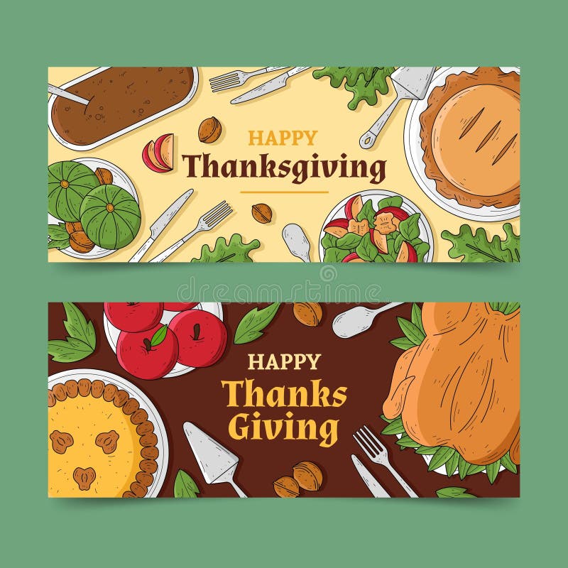 Hand Drawn Happy Thanksgiving Banners Vector Design Stock Vector ...