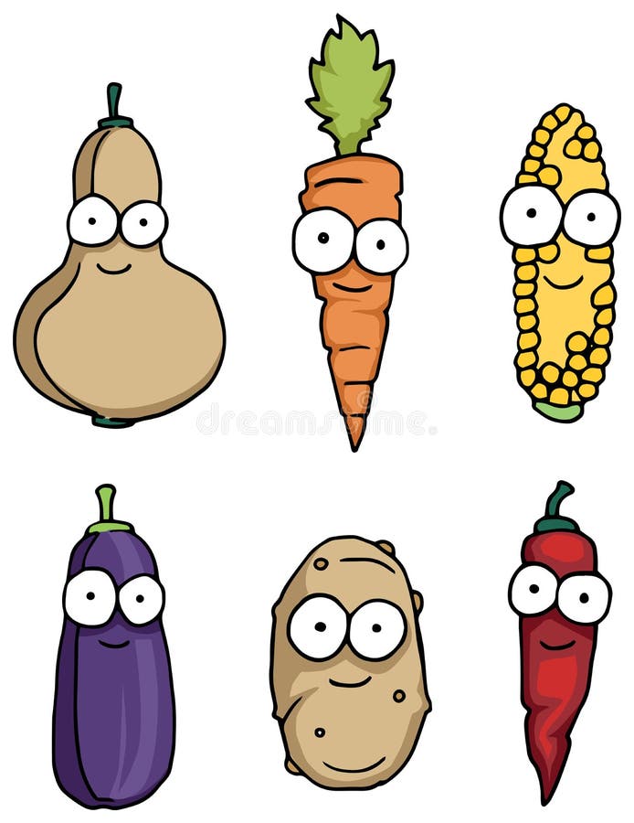 Hand Drawn Happy Vegetable Characters Stock Vector - Illustration of ...