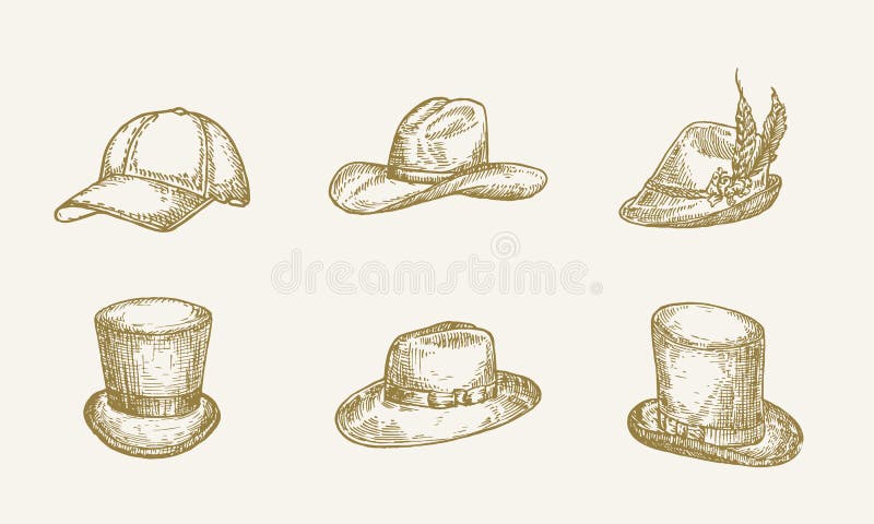 Hand Drawn Hats Vector Illustrations Collection. Head Wear Sketches Set ...