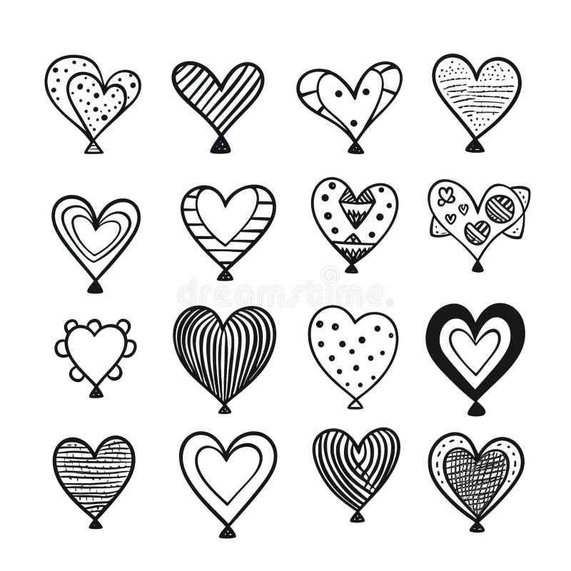 Doodle Sketch Style of Hearts Icon Vector Illustration for Concept ...