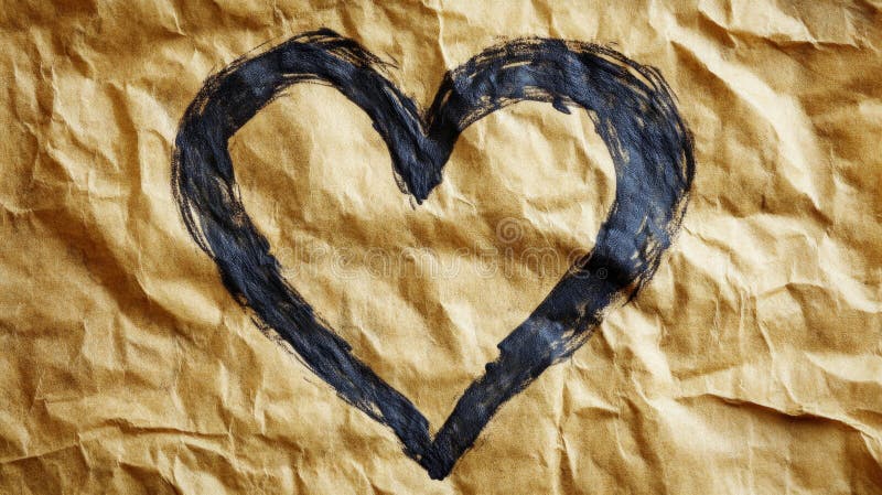 Hand Drawn Heart on Crumpled Brown Paper Stock Illustration ...