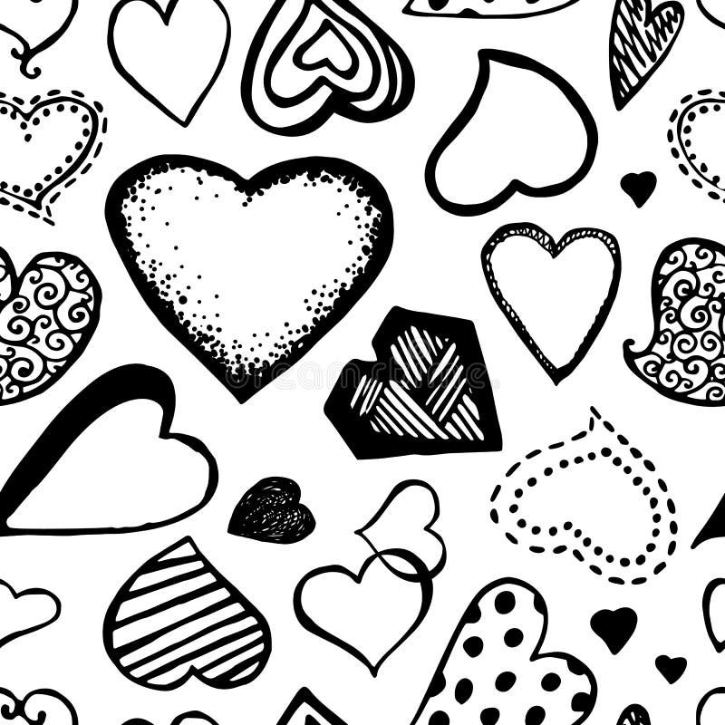 Hand Drawn Heart Seamless Pattern Stock Vector - Illustration of ...