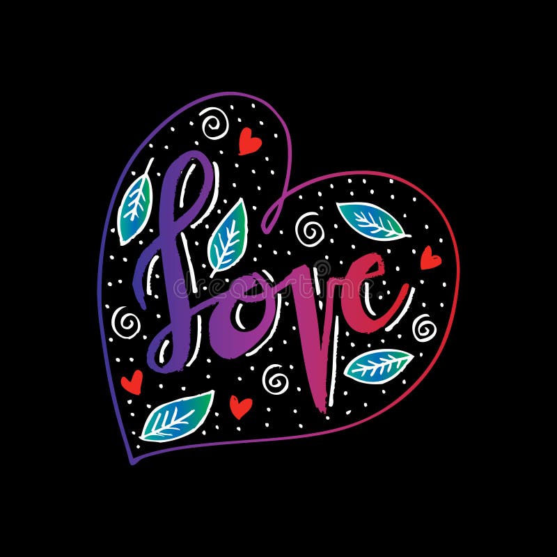 Hand Drawn Heart Shape with `Love` Lettering. Stock Illustration ...