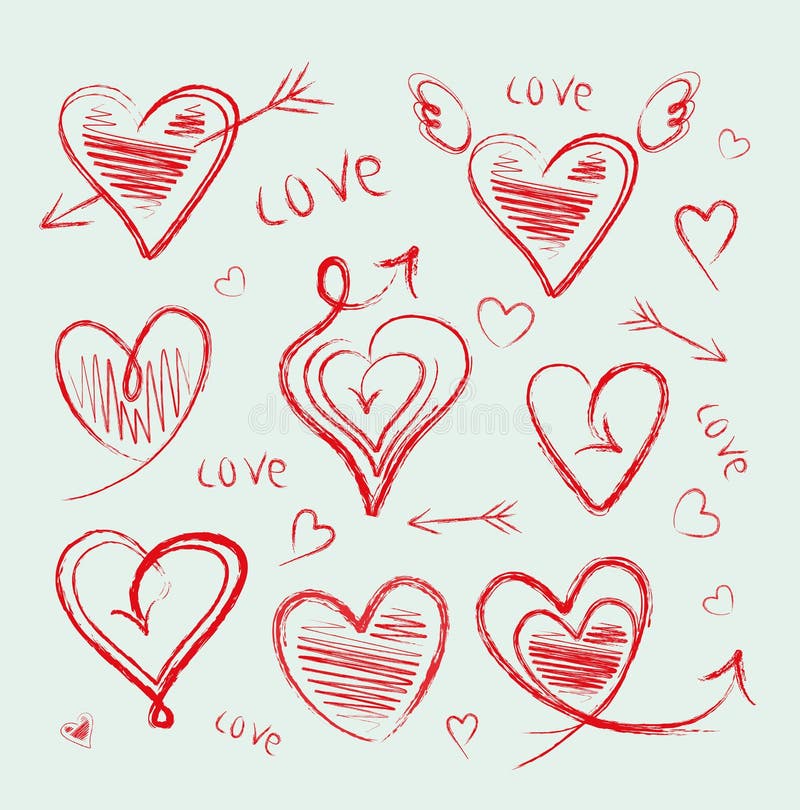 Hand Drawn Hearts Collection Stock Vector - Illustration of romantic ...