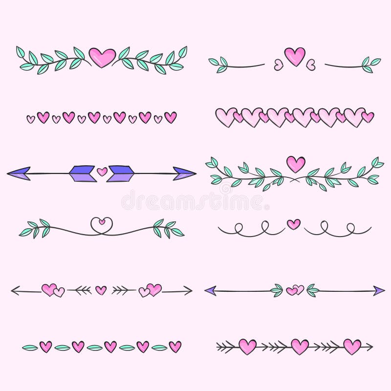 Hand Drawn Hearts Frame Set Vector Illustration. Stock Vector ...