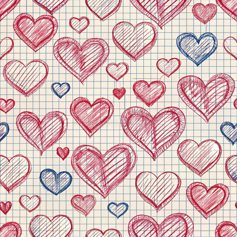 Hand-drawn Hearts on Notebook Paper Stock Illustration - Illustration ...