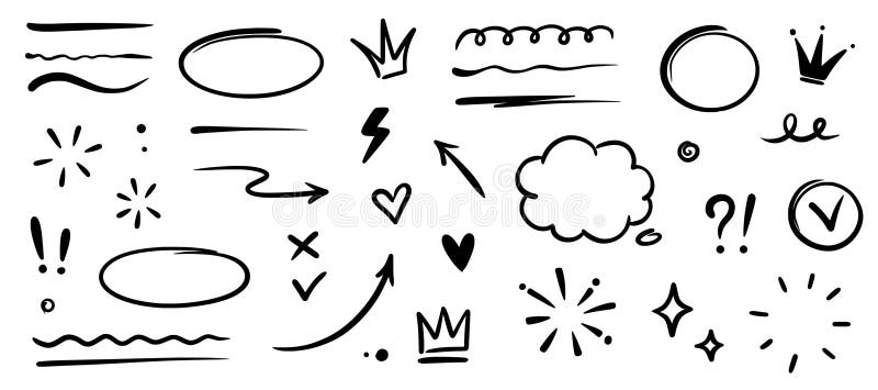 Hand Drawn Highlight, Text Underline, Emphasis Mark, Line Shape Set ...