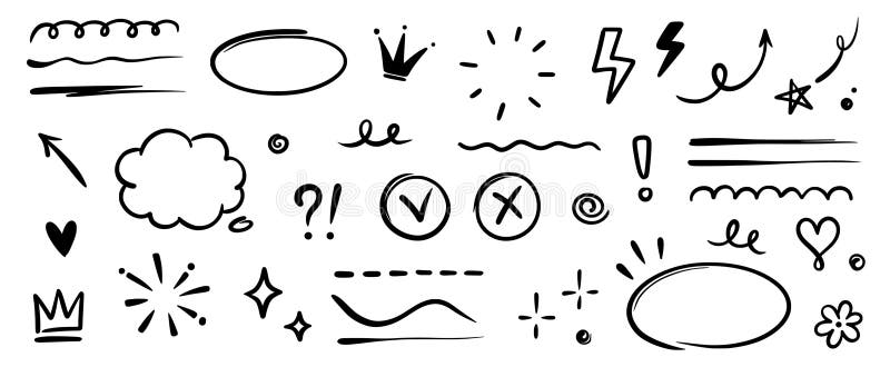 Hand Drawn Highlight, Text Underline, Emphasis Mark, Line Shape Set ...