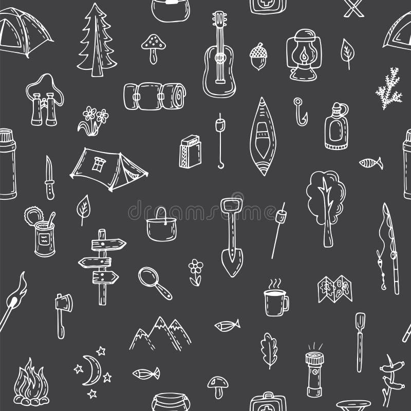 Doodle Camping. Hiking Camp Natural Wood Scout Outdoor Summer Adventure Sketch Outline Vector ...