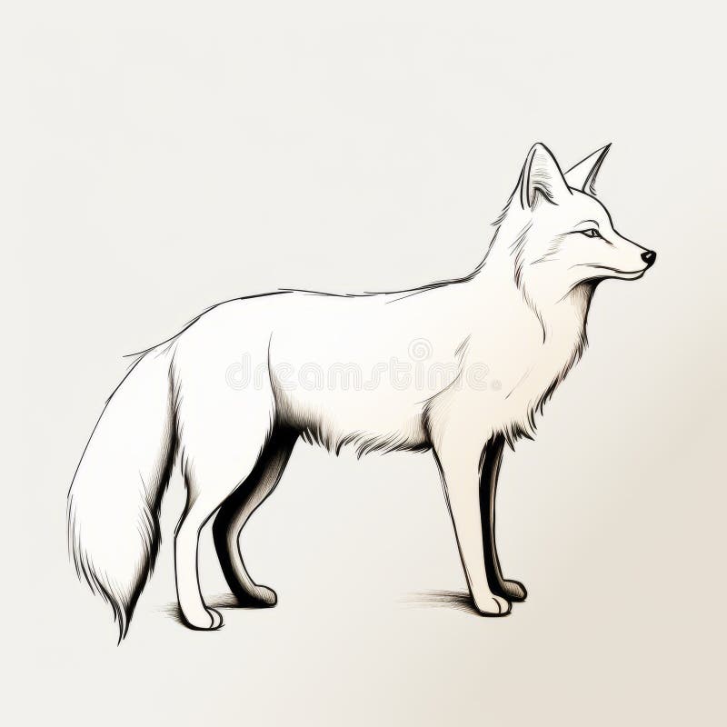 Hand-drawn Historical Illustration of a White Fox on a Light Background ...