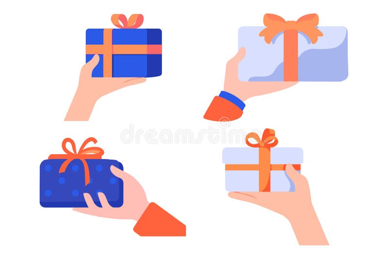 Hand Drawn Hand Holding a Gift Box in Flat Style Stock Vector ...