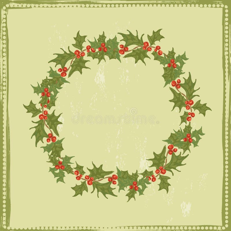 Hand Drawn Holly Twigs Vector Wreath Stock Vector - Illustration of ...