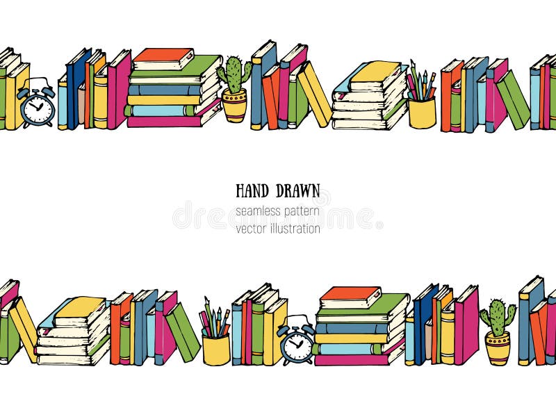 Hand Drawn Horizontal Seamless Vector Pattern. Books, Notebooks ...