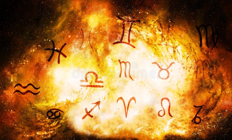 Hand Drawn Horoscope Astrology Symbols in Cosmic Space. Stock ...
