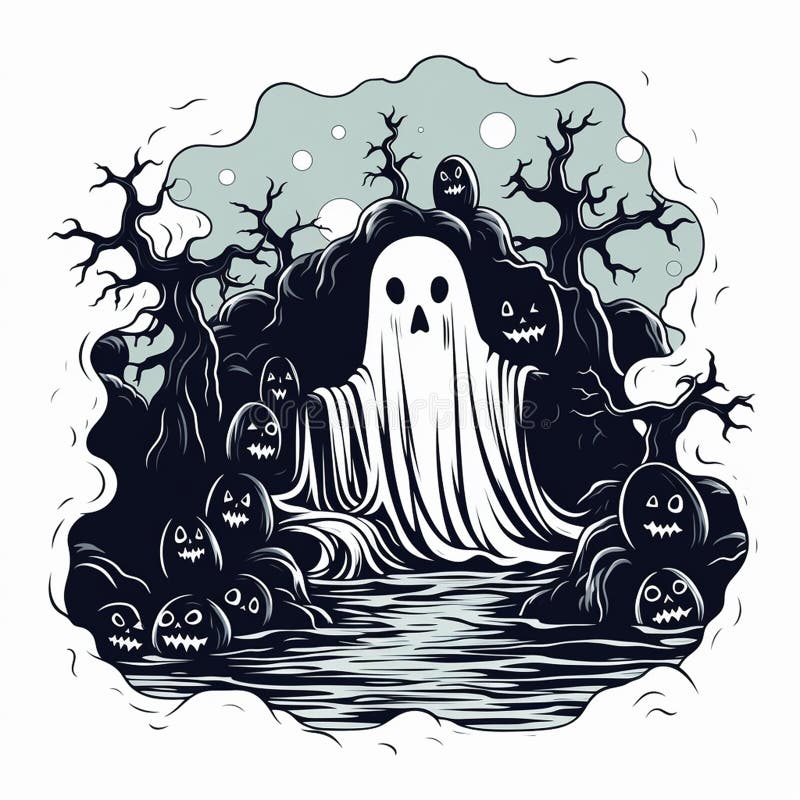 Hand-Drawn Horror Phantoms Ghostly Artistry Stock Illustration ...