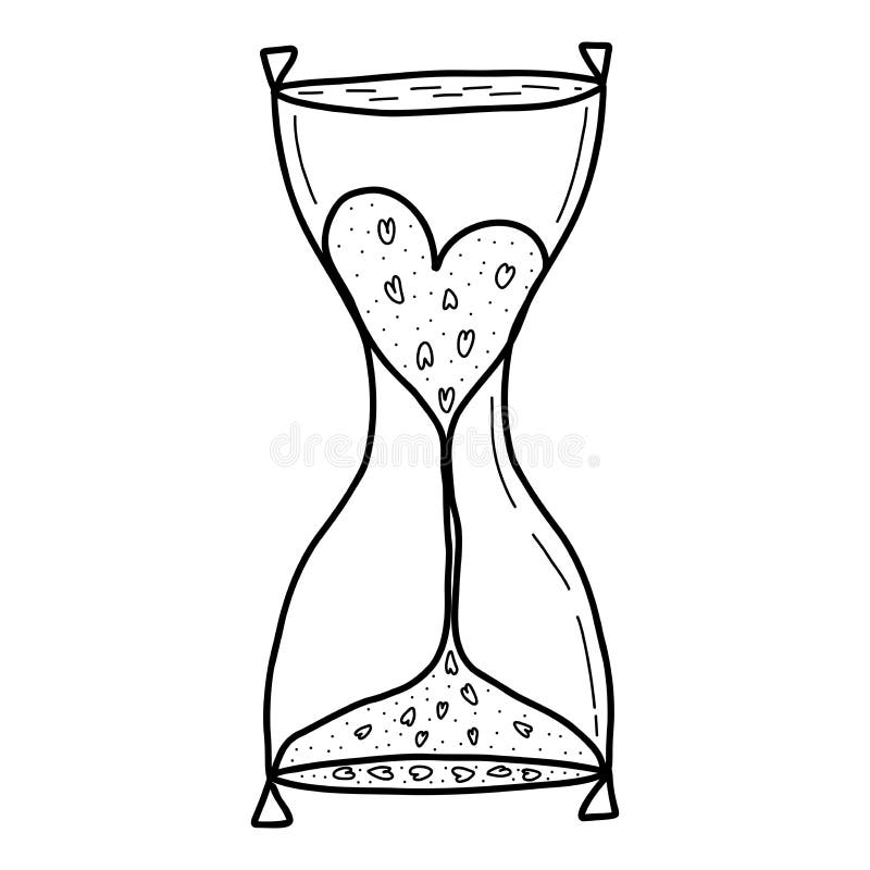 Hand-drawn Hourglass with Hearts for Lovers. Design Elements for ...