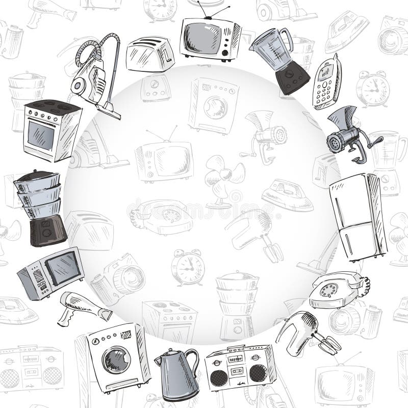 Hand Drawn Household Appliances Stock Vector - Illustration of camera ...