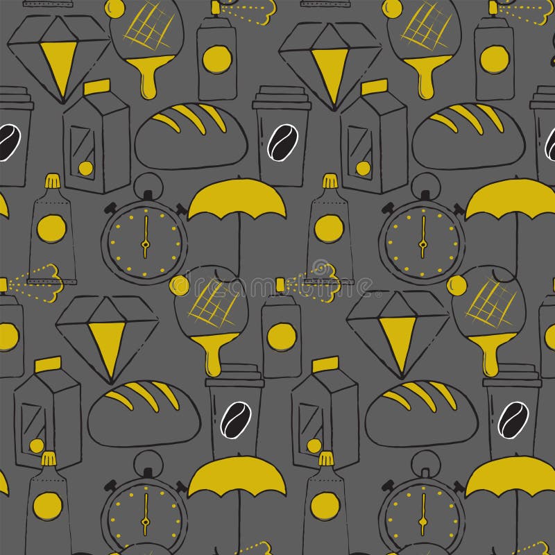 Hand Drawn Household Items Supplies in Seamless Pattern Stock Vector ...